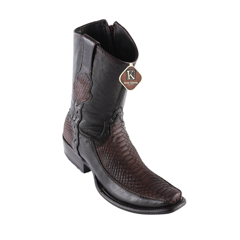 Men's King Exotic Python Boots Dubai Toe Handcrafted Brown Suede (479B – OvercoatUSA