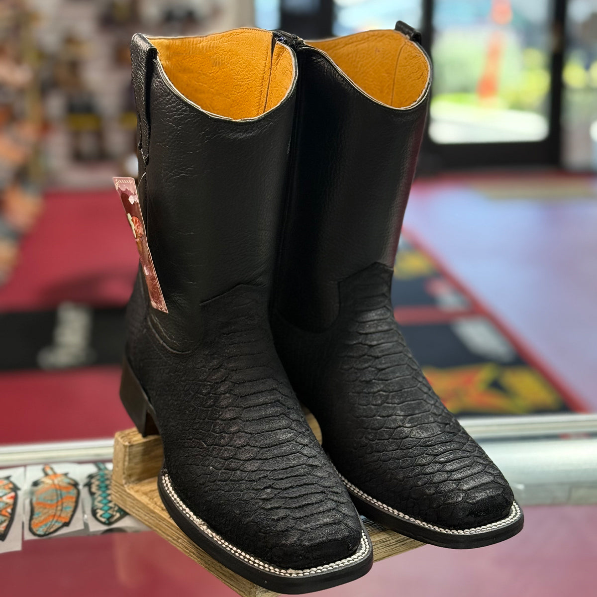 Black Square Toe Snake Print Boots – OvercoatUSA