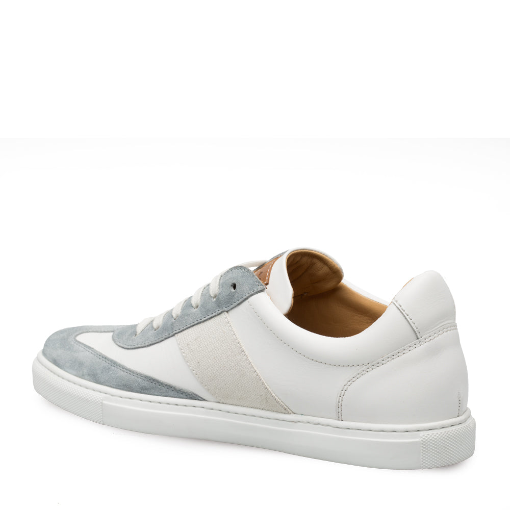 Mens Mezlan Wyatt Two Tone Calfskin & Suede Sneaker in White & Grey – OvercoatUSA