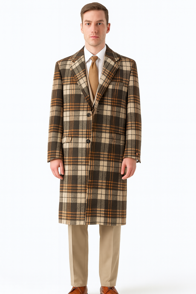 Men’s Vintage Plaid Overcoat Wool Fabric – Classic Retro Long Coat in ...