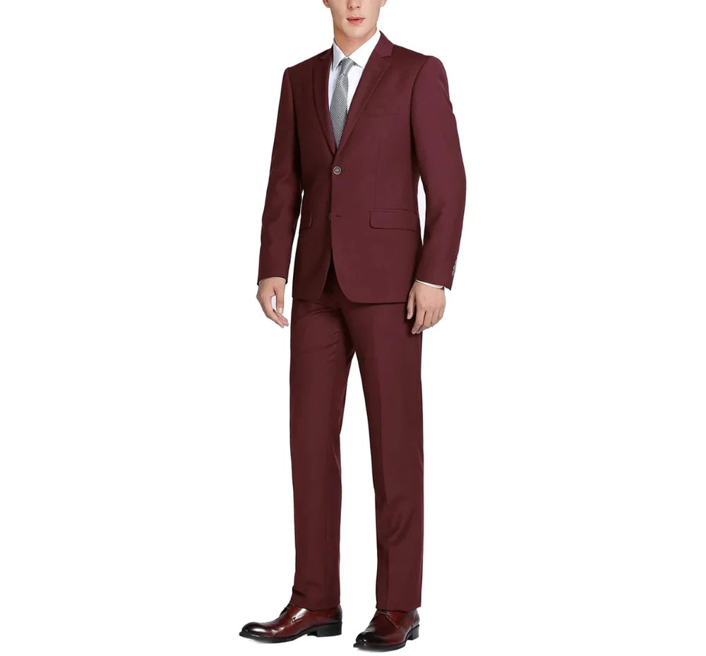 (46S) Regular Fit 2 Piece Burgundy Suit – OvercoatUSA