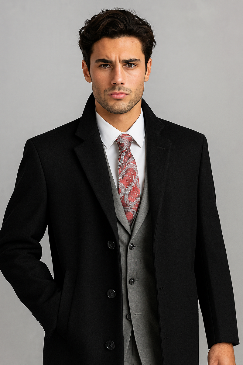 Men's Black Wool & Cashmere Overcoat – Classic Full Length Topcoat ...