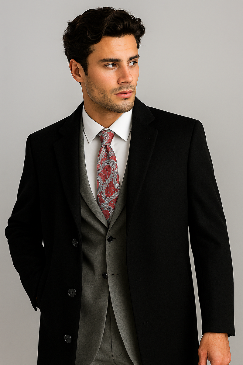 Men's Black Wool & Cashmere Overcoat – Classic Full Length Topcoat ...
