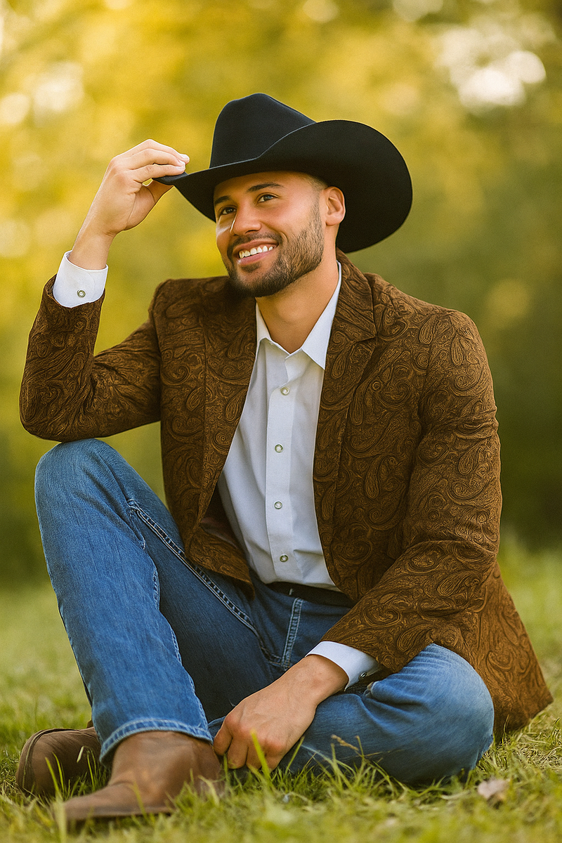 Mens Western Blazer - Paisley Pattern Cowboy Tuxedo Jacket in Color Co ...