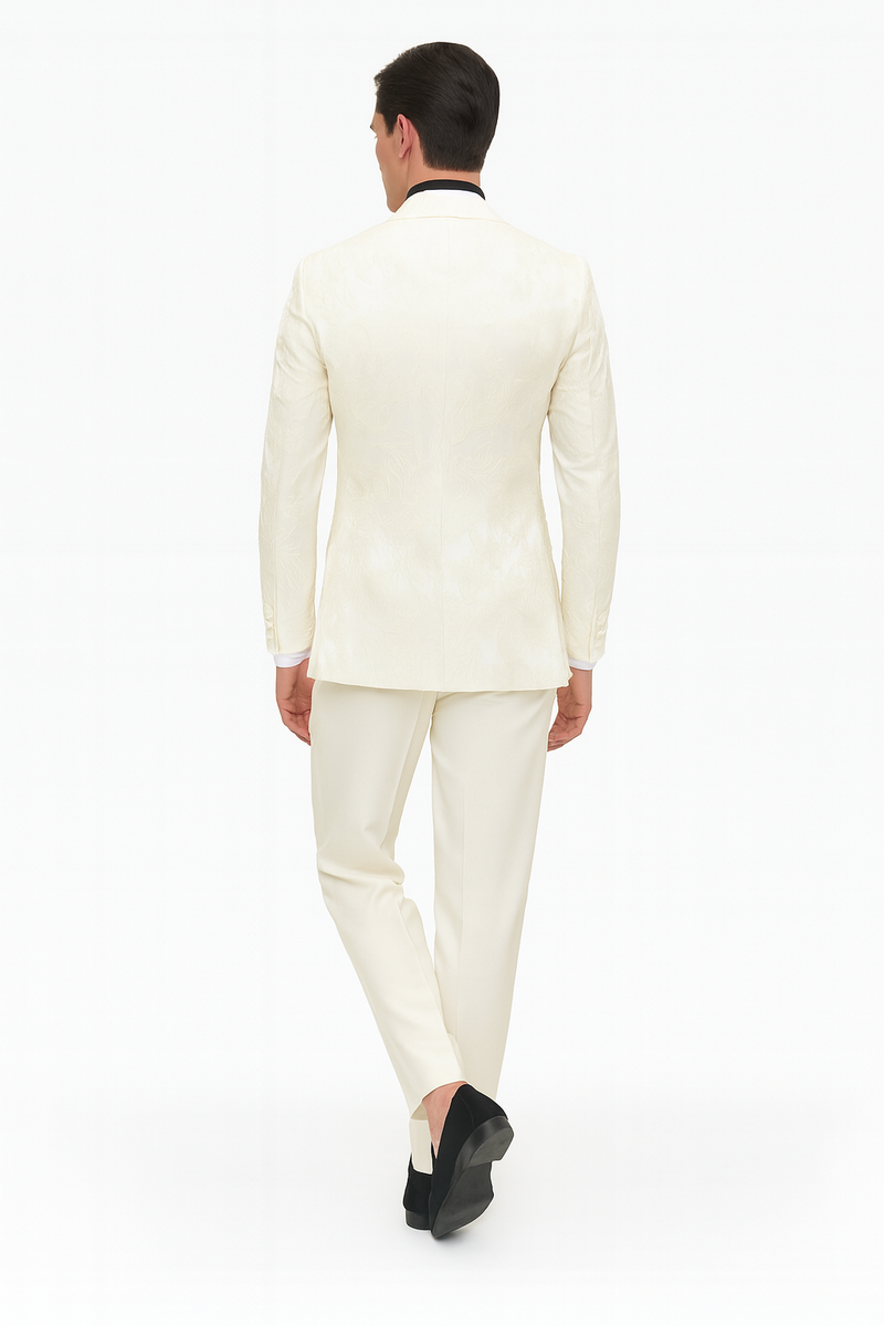 Men’s Ivory Floral Embroidered Tuxedo Jacket – Elegant Wedding and Par ...