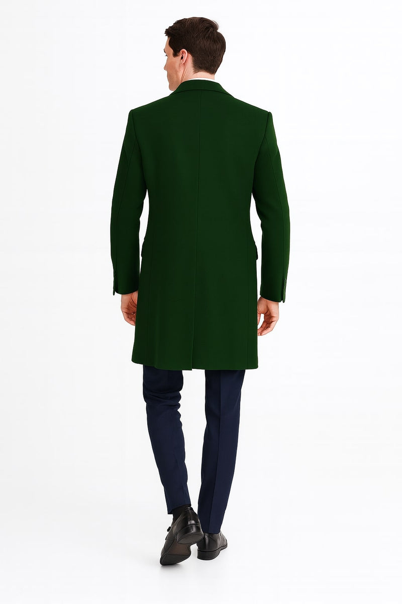 Mens Dark Green Wool Overcoat – Classic Long Coat for Formal and Casua ...