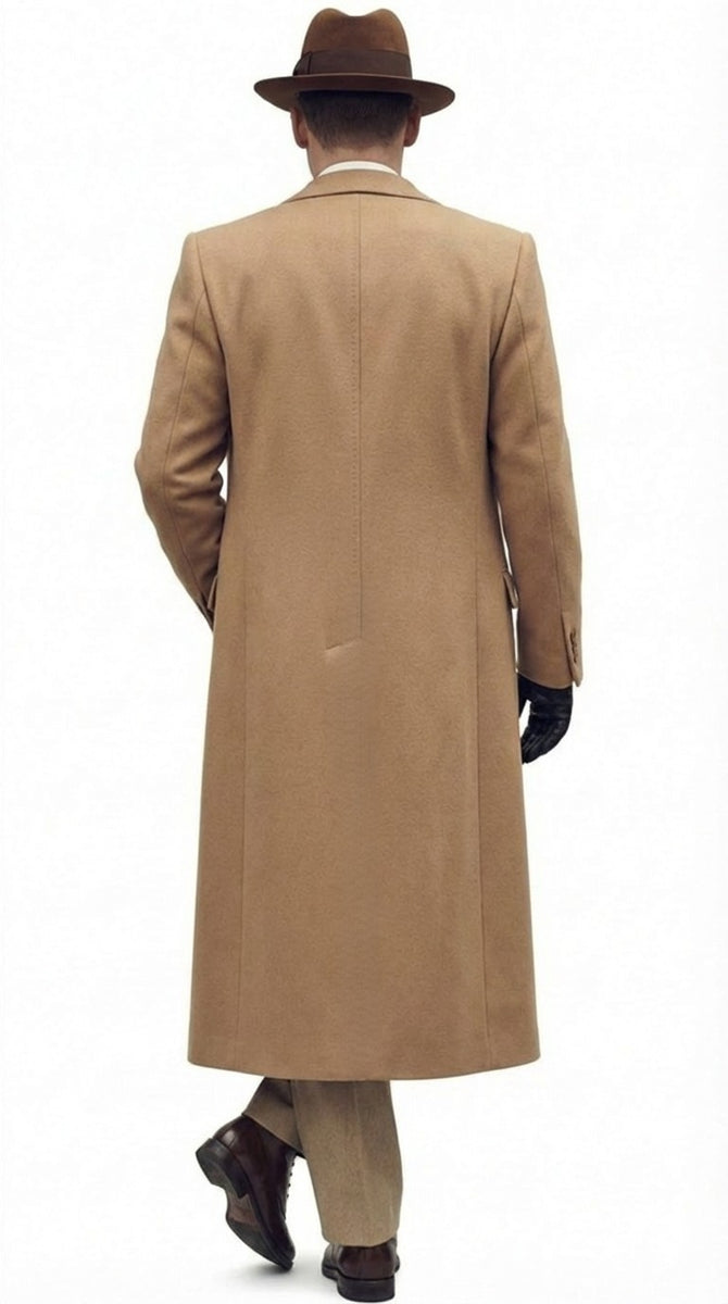 Men’s Cashmere & Wool Camel Beige Long Overcoat – Peaky Blinders Style ...