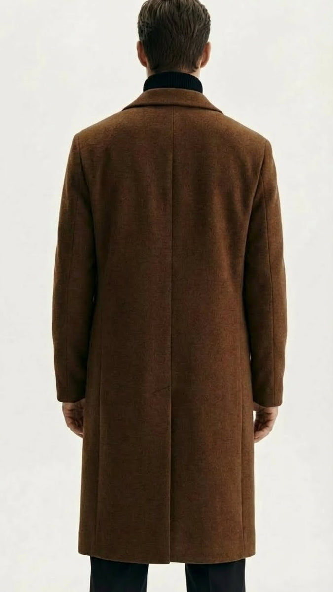 Men’s Brown Long Wool Overcoat – Topcoat Wool Carcoat Three Quarter ...