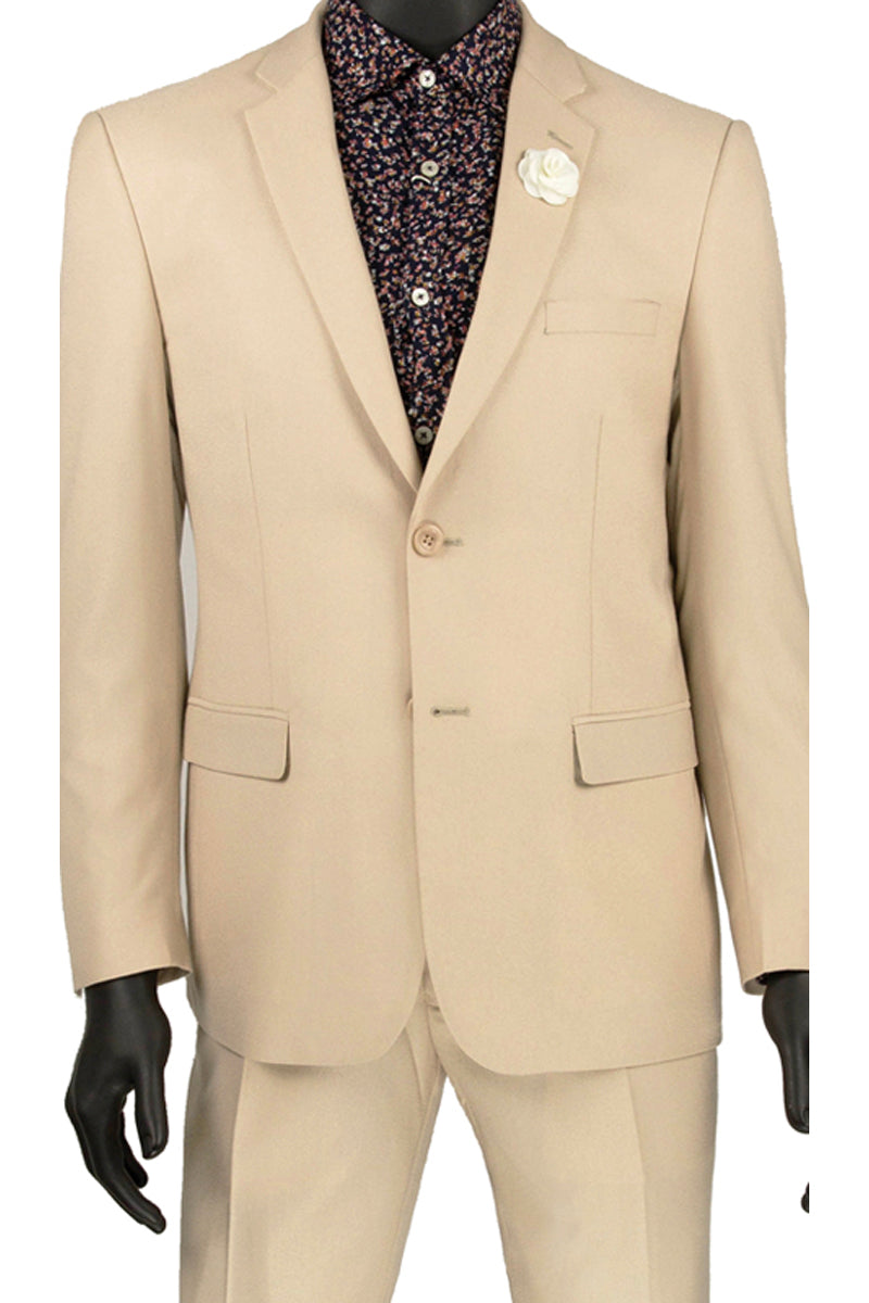 Mens Slim Fit Wool Feel Suit in Beige – OvercoatUSA