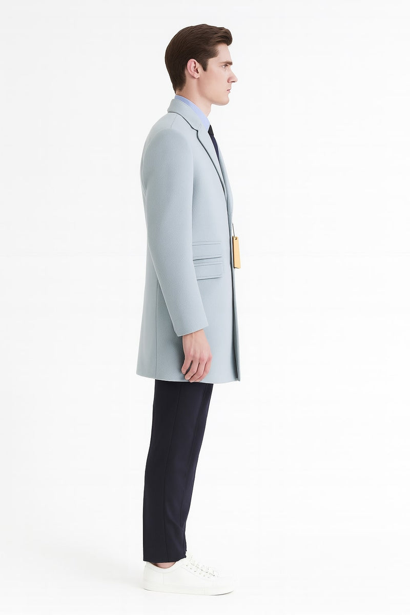 Mens Light Blue Wool Overcoat – Modern Long Coat with Classic Tailored ...