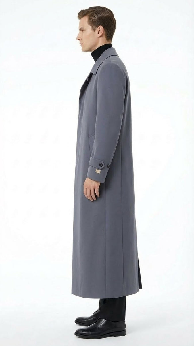 Men’s Full-Length Charcoal Grey Overcoat – Premium Microfiber Blend Lo ...