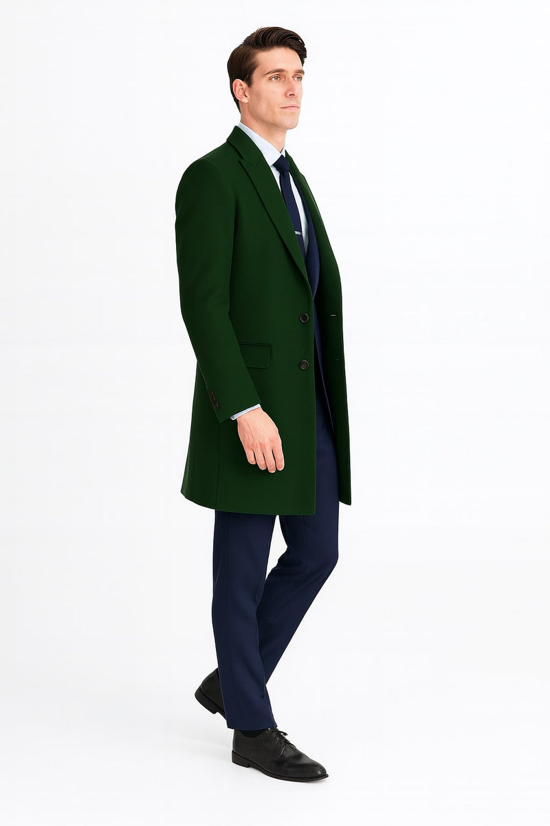Mens Dark Green Wool Overcoat – Classic Long Coat for Formal and Casua ...
