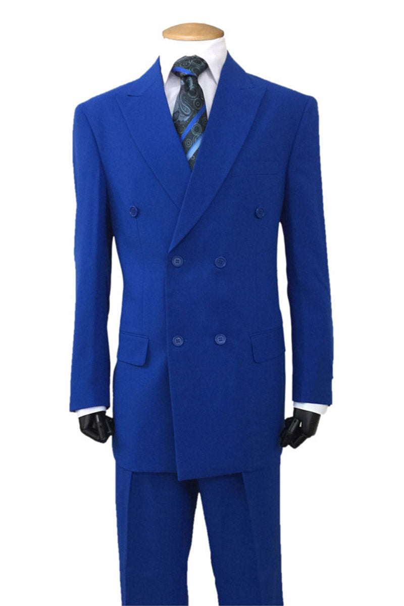 Mens Double Breasted Polyester Fashion Suit in Royal Blue – OvercoatUSA