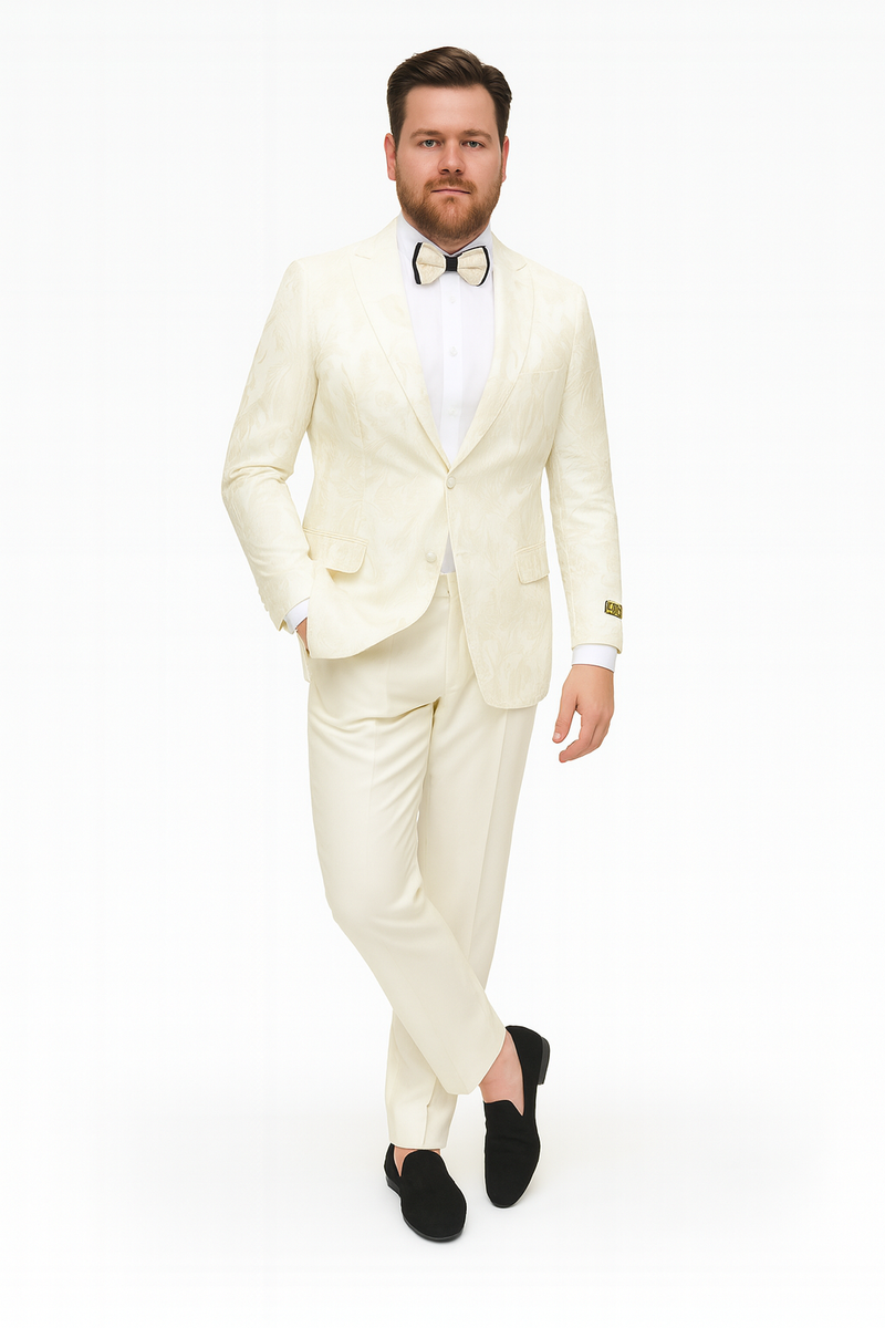 Men’s Ivory Floral Embroidered Tuxedo Jacket – Elegant Wedding and Par ...