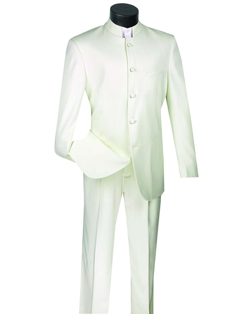Mens 5 Button Mandarin Collar Tuxedo Suit in Ivory – OvercoatUSA
