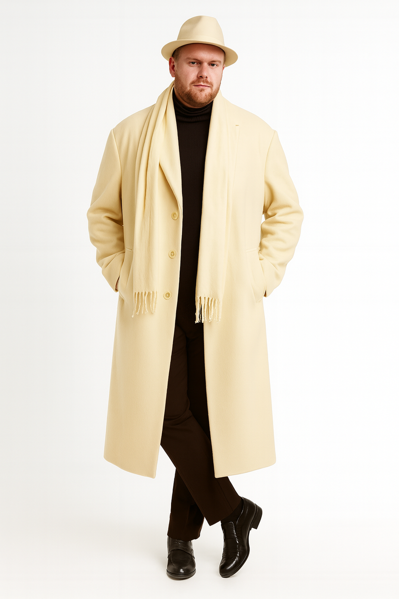 Men’s Long Cream Overcoat Wool Fabric in Ivory Off White Color Full le ...