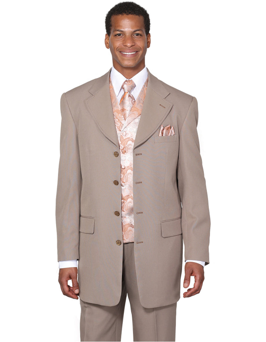 Mens 4 Button Wide Notch Lapel Fashion Tan Suit – OvercoatUSA