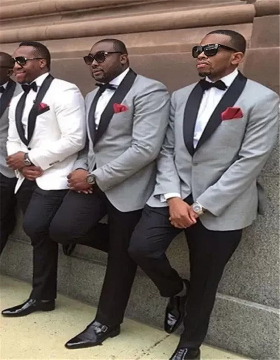 Aaron Gray One Button Best Fitted Wedding Groomsmen Suits with Black L ...