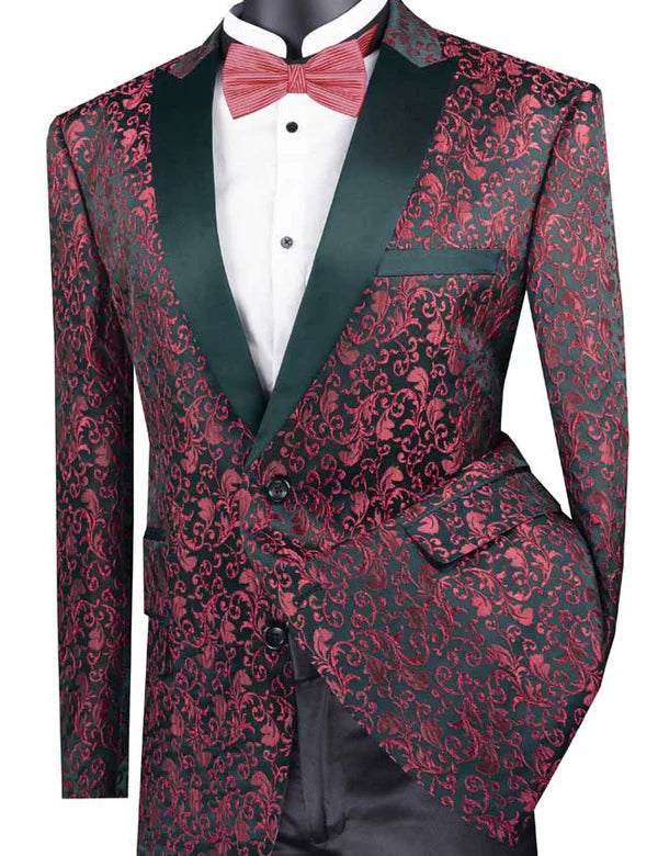 Red Regular Fit Floral Pattern Jacket Peak Lapel – OvercoatUSA