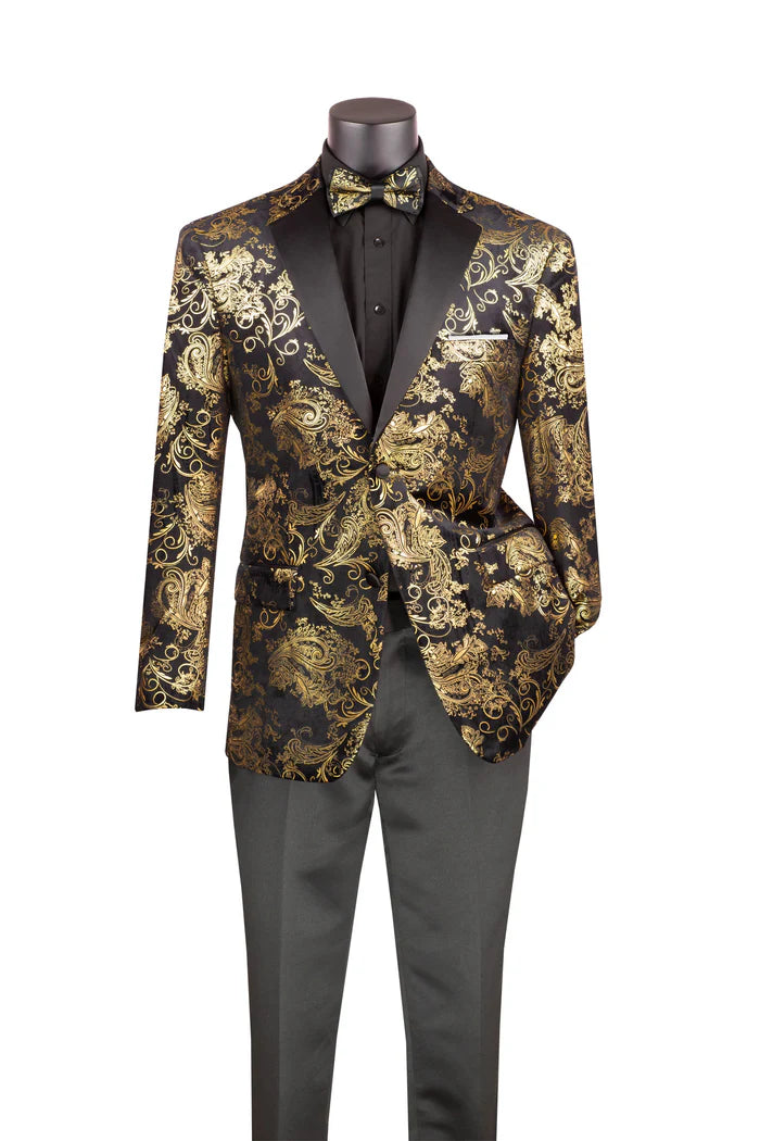 Black Modern Fit Velvet Jacket Metallic Design – OvercoatUSA