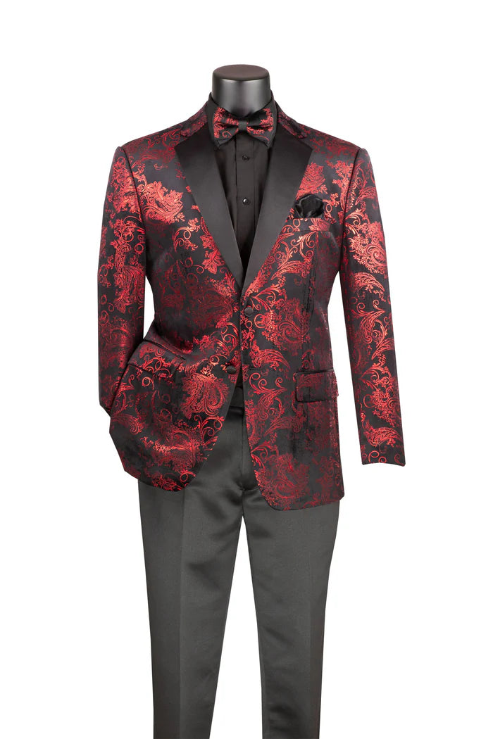 Red Modern Fit Velvet Jacket Metallic Design – OvercoatUSA