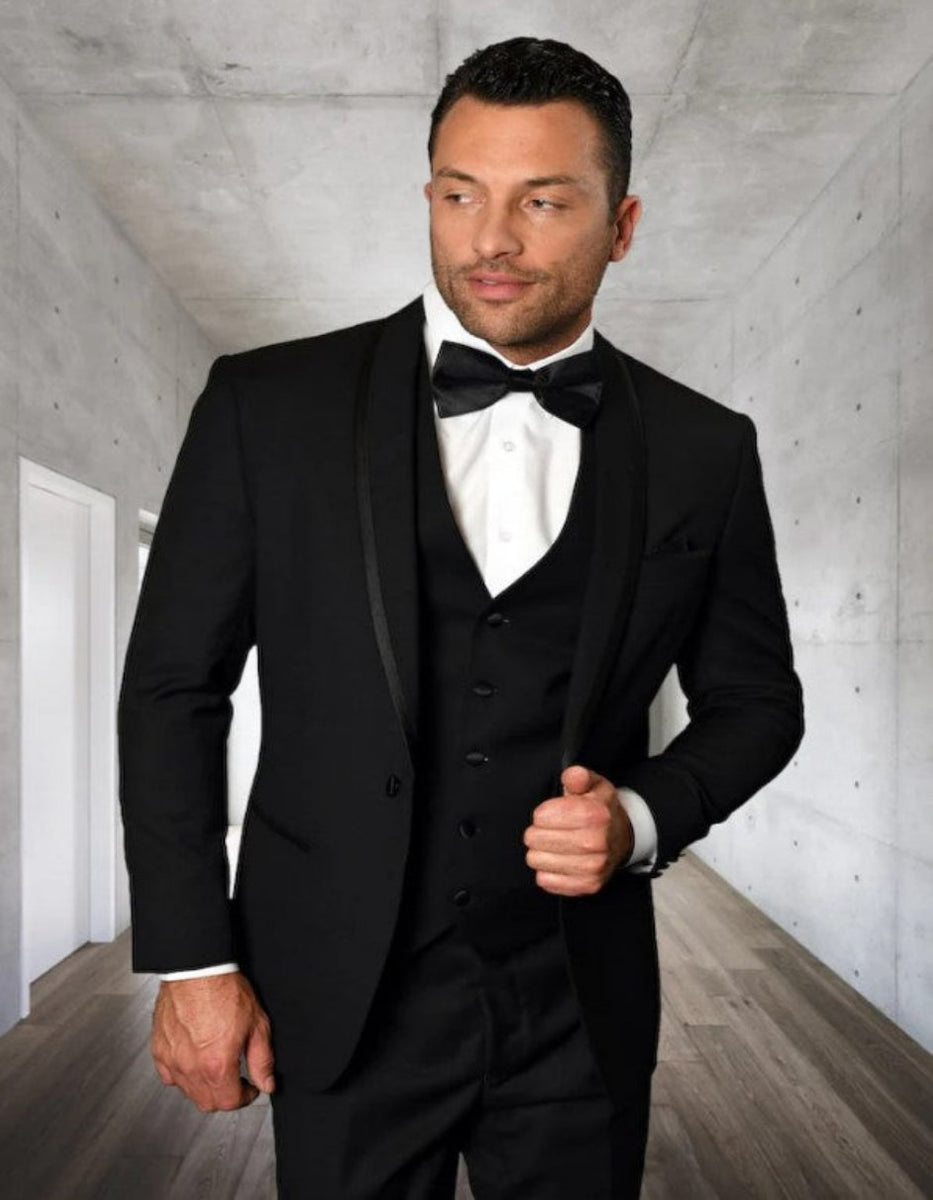 Mens Black 1 Button Tailored Fit Tuxedo – OvercoatUSA