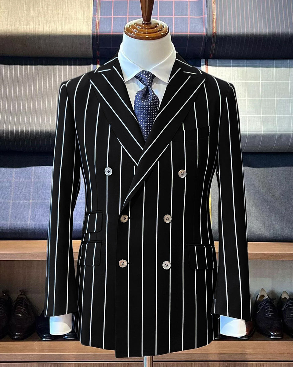 Black Pinstripe Suit - Gangster Suit - 1920's Suit - Double Breasted S ...