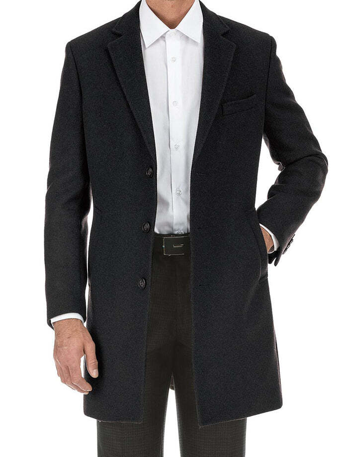 Black Fall/Winter Essential Slim Fit Overcoat Wool Blend – OvercoatUSA