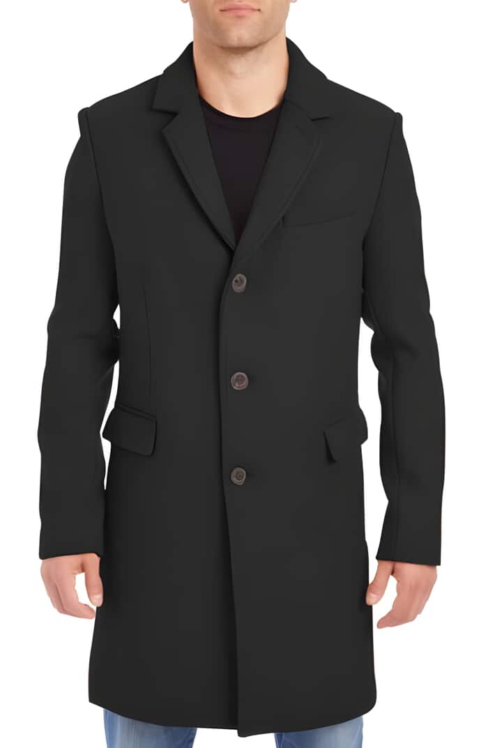 Men's Black Four Button Cuffs Wool Fabric Big And Tall Men's Peacoat ...