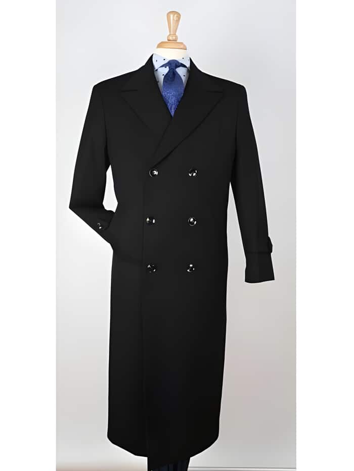 Center Vent 100% Wool Gabardine Double Breasted Black Top Overcoat ...