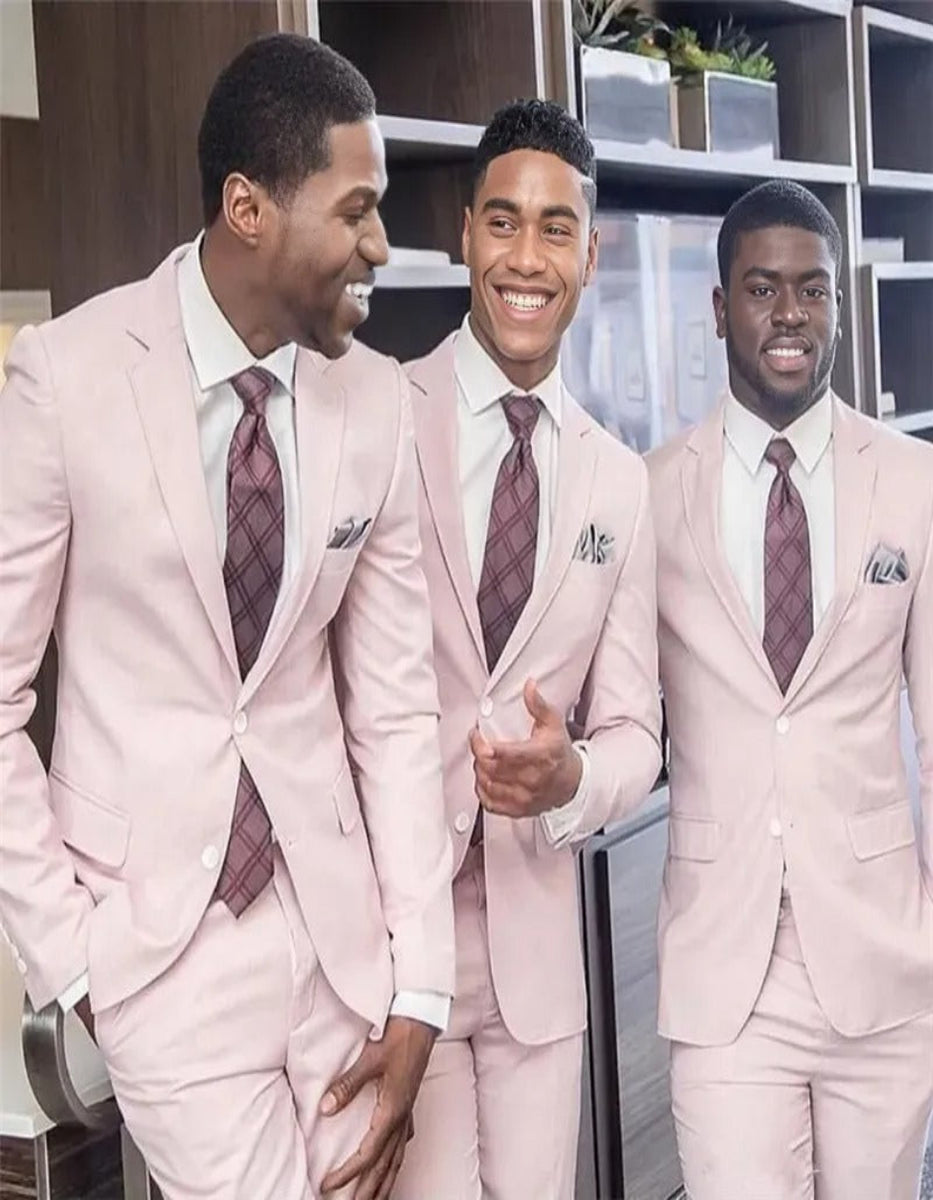 Nathaniel Stylish Blushing Pink Slim Fit Groomsmen Suits for Wedding ...