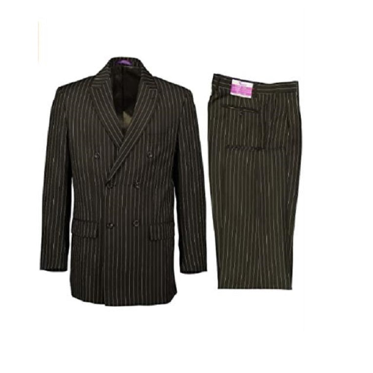 One Chest-Pocket Bold Gangster Pinstripe Olive Green Suit – OvercoatUSA