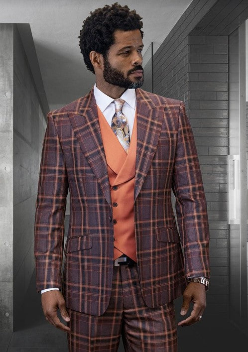 Brown Plaid Suit - Copper - Orange - Rust Color Windowpane Pattern Sui ...
