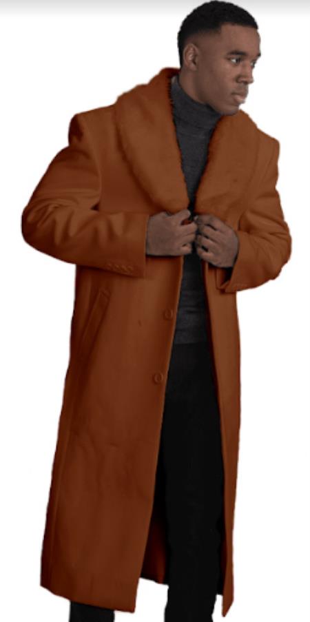 Mens Overcoat With Fur Collar - Brown Topcoat – OvercoatUSA