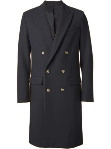 Men's Charcoal 44Inch Long Double Breasted Overcoat Winter Men's Topco ...