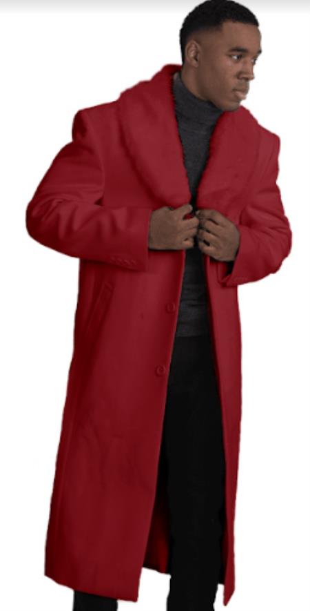 Mens Overcoat With Fur Collar - Burgundy Topcoat – OvercoatUSA