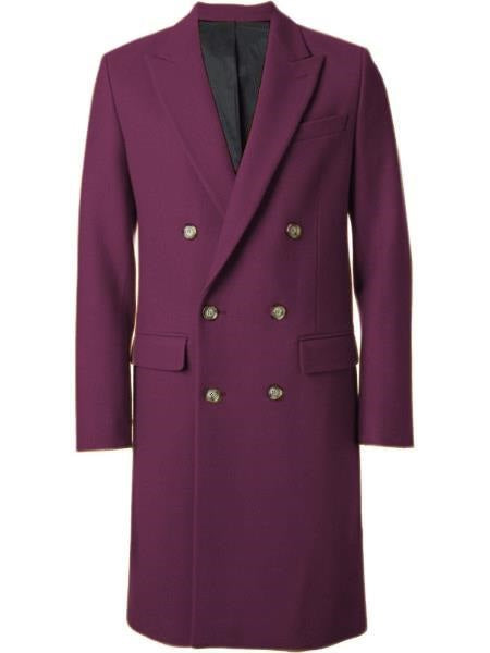 Men's Burgundy 44Inch Long Double Breasted Overcoat Winter Men's Topco ...