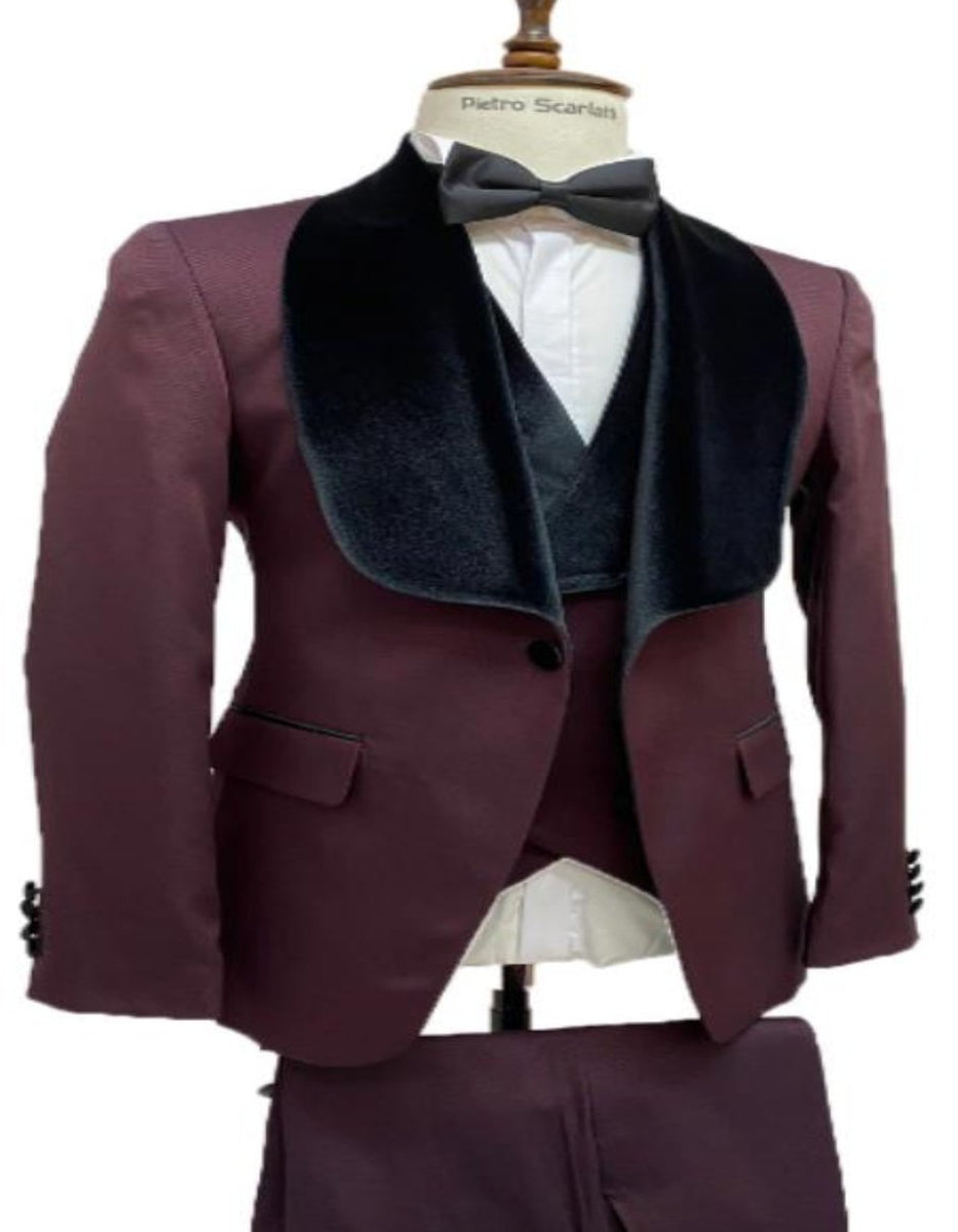 Burgundy Tuxedo - Maroon Burgundy Color - Mens Vested Designer Wide Ve ...