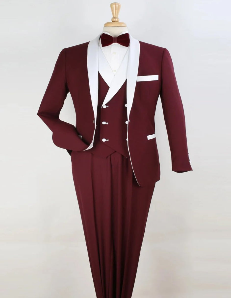 Mens Burgundy Prom Tuxedo - Maroon Wedding Dinner Suit – OvercoatUSA