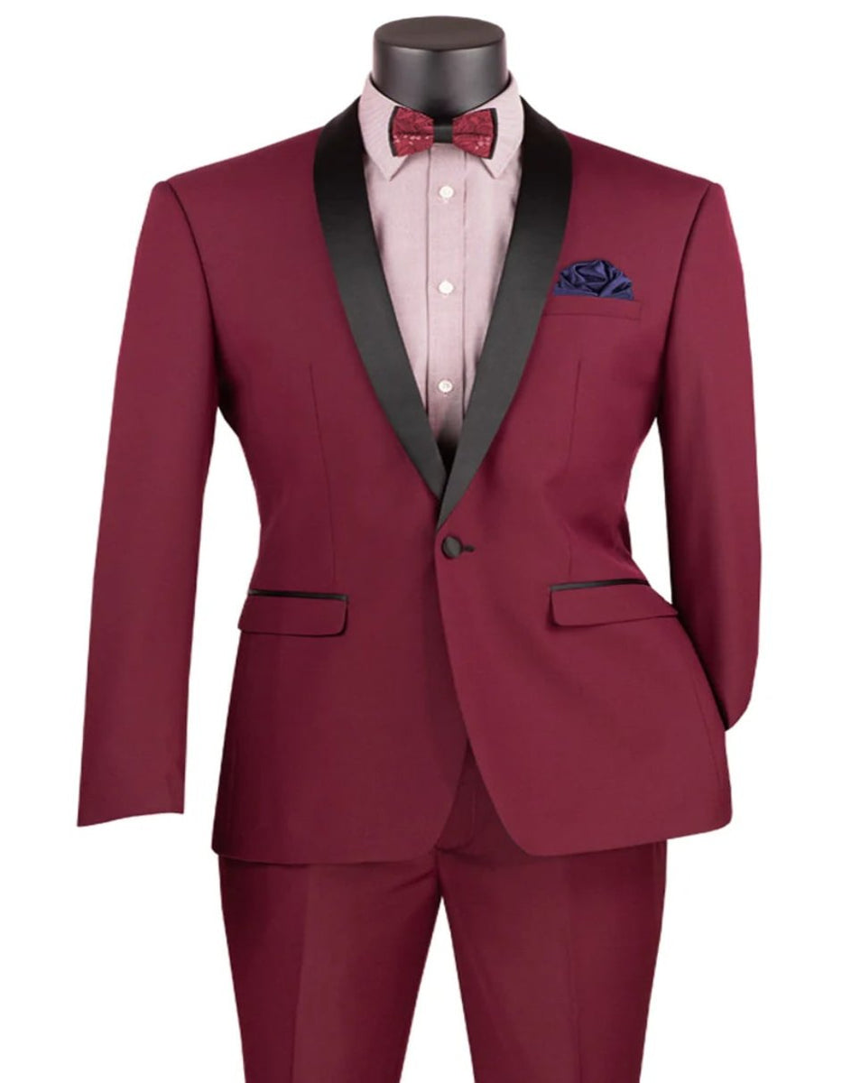 Mens Burgundy Prom Tuxedo - Maroon Wedding Dinner Front Pocket Suit ...