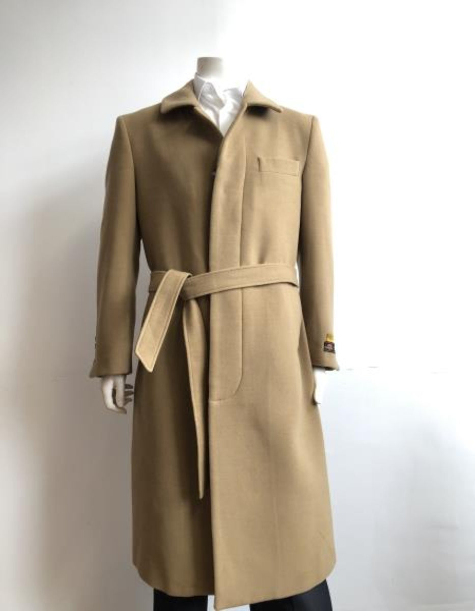 Full Length Belted Style Mens Raglan Overcoat - Wool Fabric Belted Cam ...