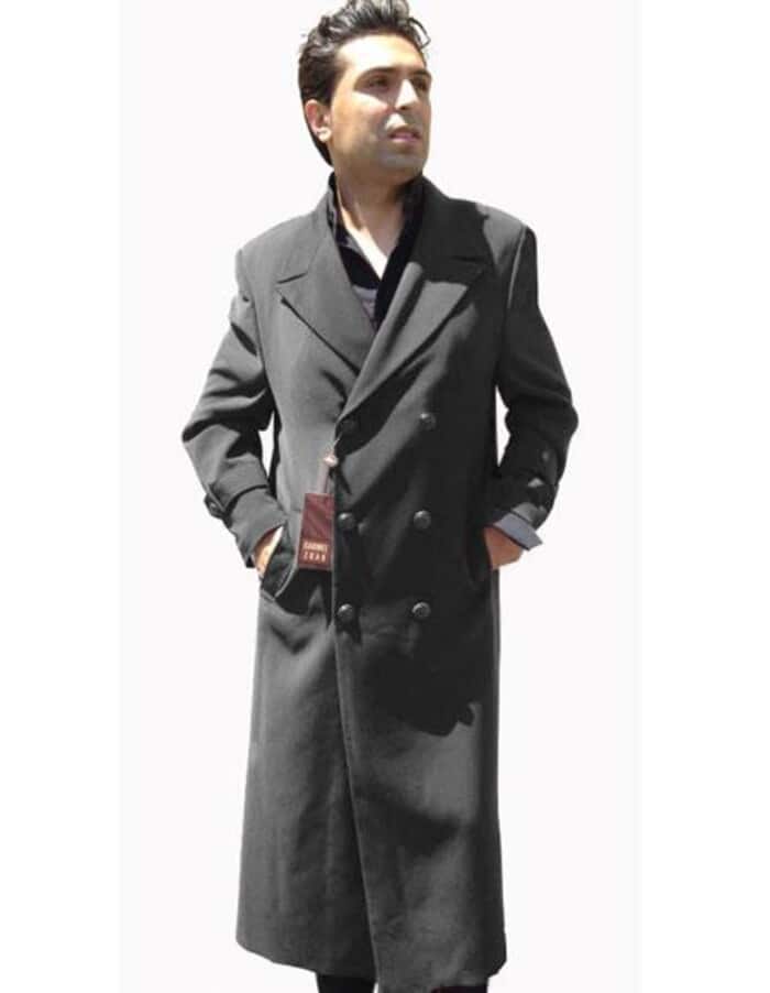 Double Breasted Dark Charcoal Grey Buttons Closure Overcoat – OvercoatUSA