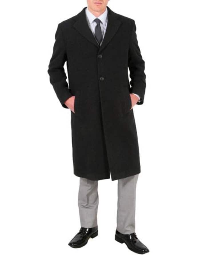 3 Button Wool/Poly Dark Charcoal Overcoat With Slanted Pockets ...