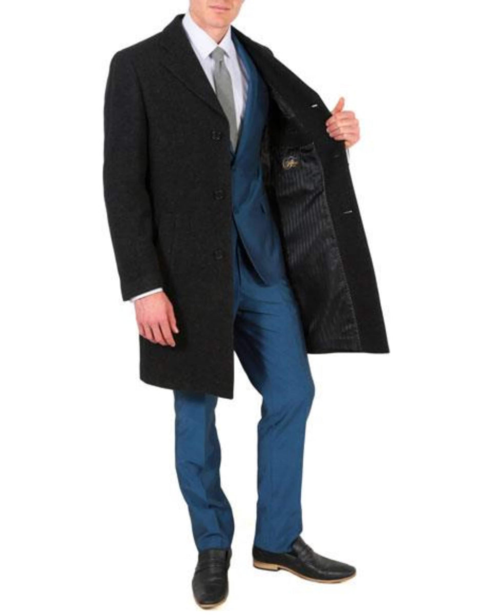 Modern Fit Poly Dark Charcoal Overcoat Wool men's Car Coat Mid Length ...