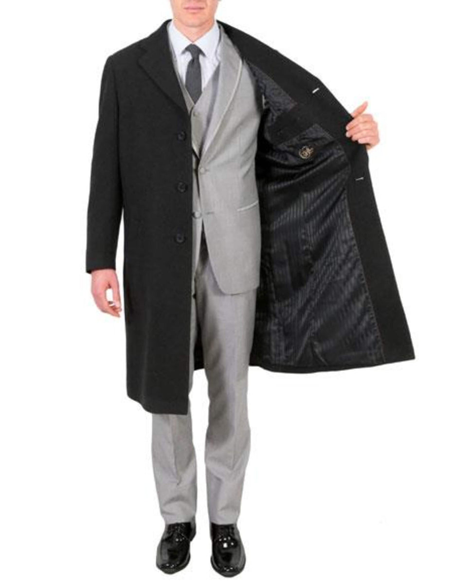 3 Button Wool/Poly Dark Charcoal Overcoat With Slanted Pockets ...