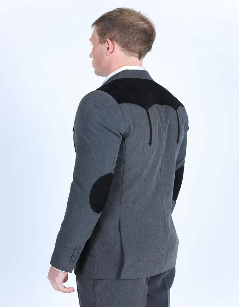 Men's Western Charcoal Suit Sport Coat with Suede Yokes and Elbow Patc ...
