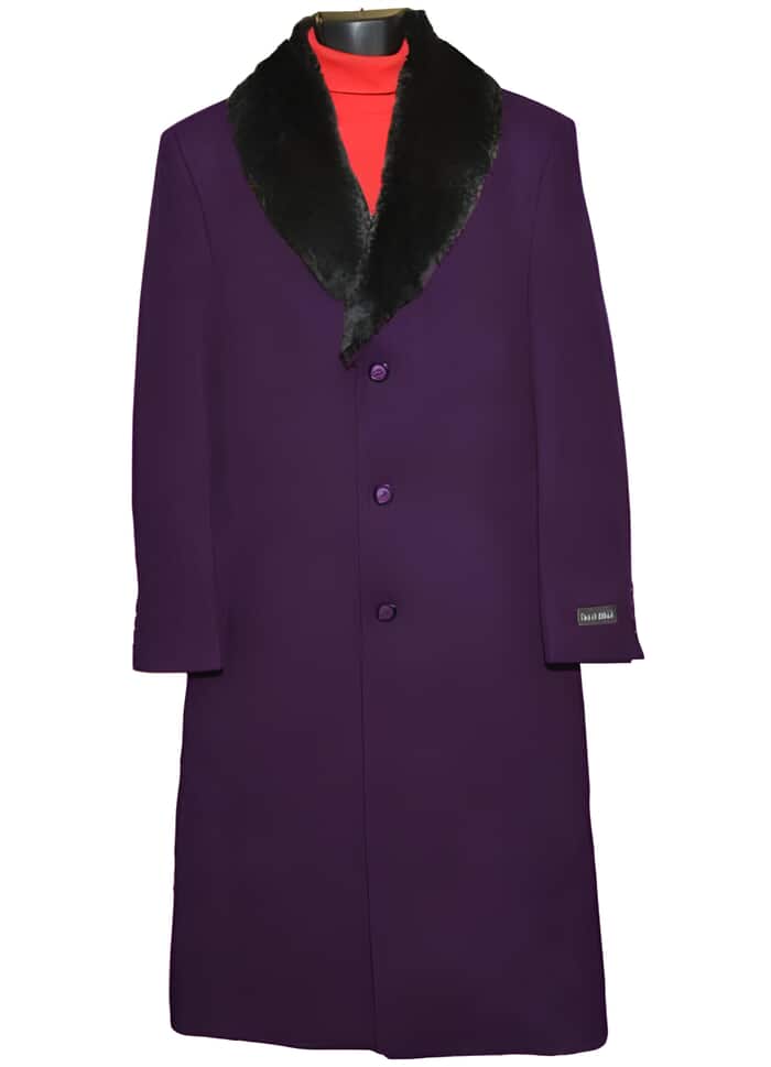 Men's (Removable) Dress Coat Fur Collar Dark Purple 3 Button Overcoat ...