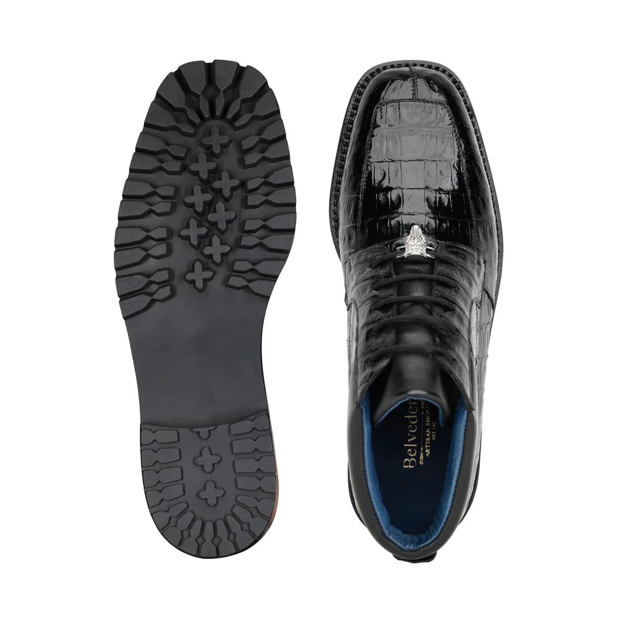 Belvedere Gallardo Men's Shoes Black Exotic Caiman Crocodile Derby Spl ...