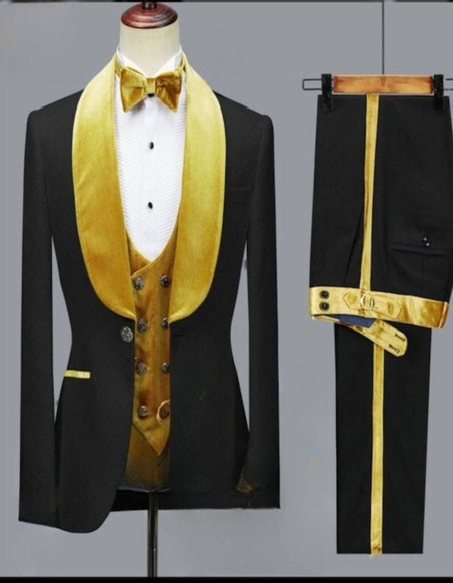 Mens Black Dinner Jacket - Two Toned Color Blazer - Black and Gold Spo ...