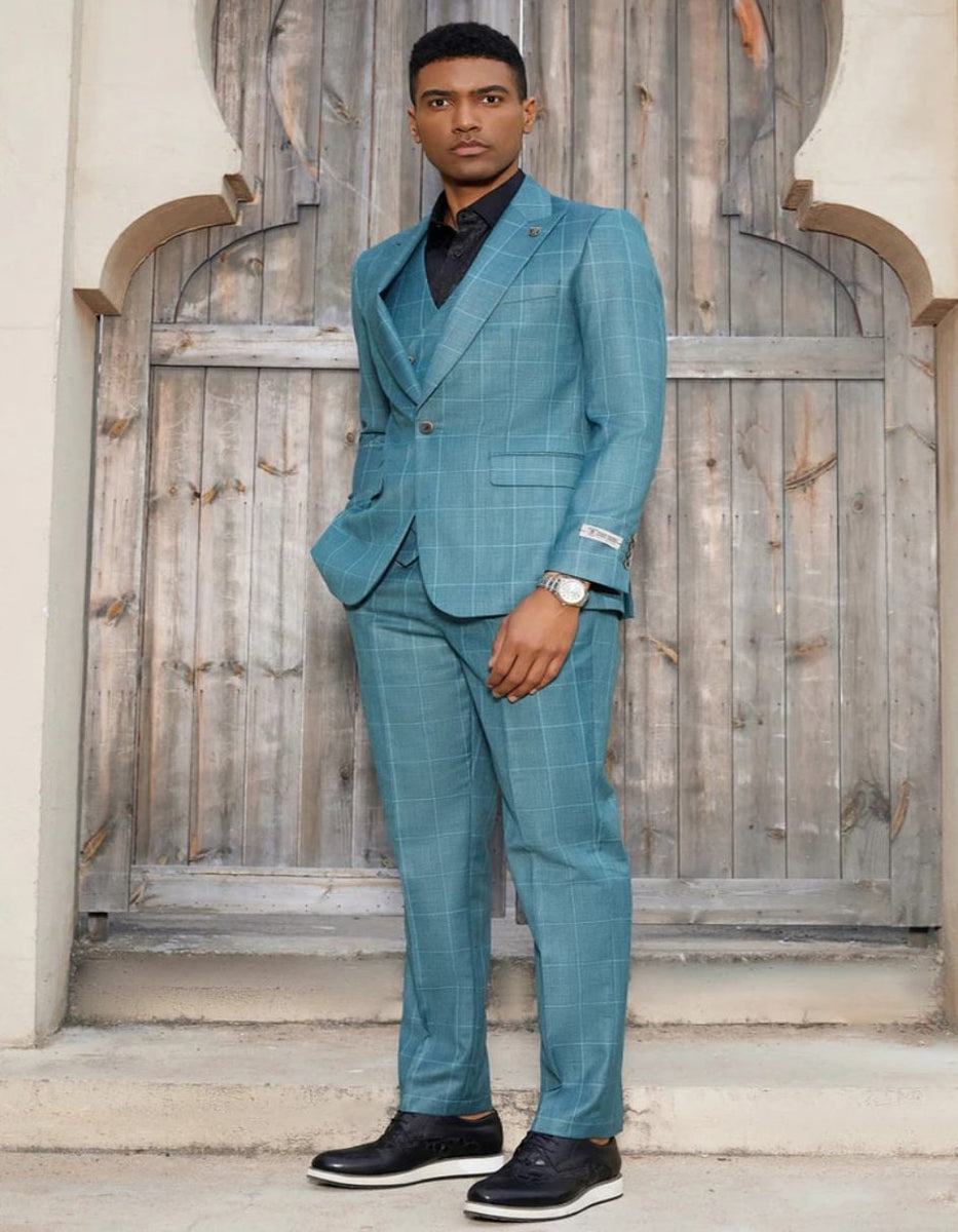 Men's Stacy Adams One Button Peak Lapel Suit with Double Breasted Wind ...